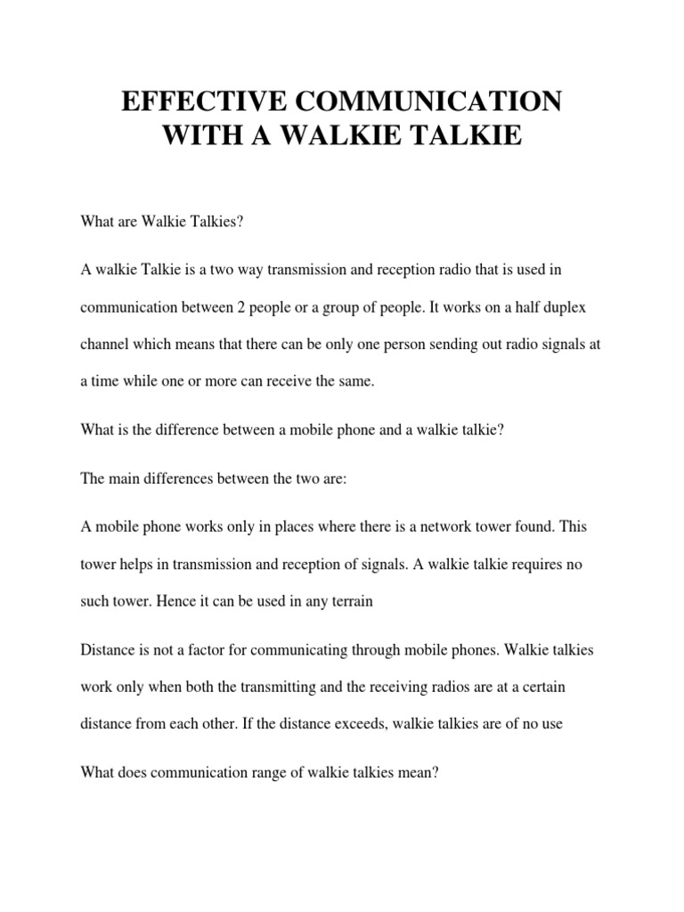 Effective Communication With A Walkie Talkie | PDF | Radio | Transmitter