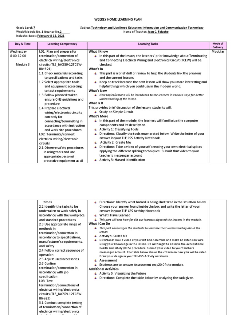 Weekly-Home-Learning-Plan-G7 - Feb 8-12 | PDF | Educational Assessment | Occupational Safety And ...