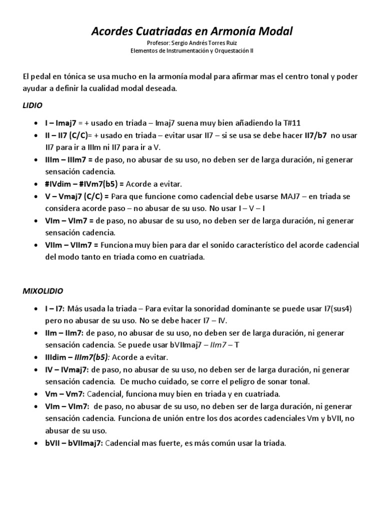 Acordes Cuatriadas en Armonía Modal | PDF | Acorde (Música) | Elementos ...