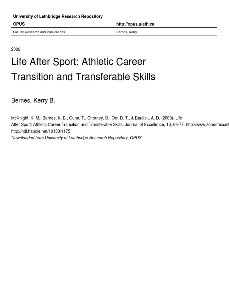 Life After Sport - Athletic Career Transition and Transferable Skills ...