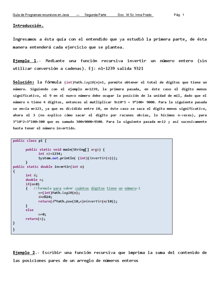 Guia de Recursividad Java Parte2 U | PDF | Estructura de datos de matriz | Java (lenguaje de ...