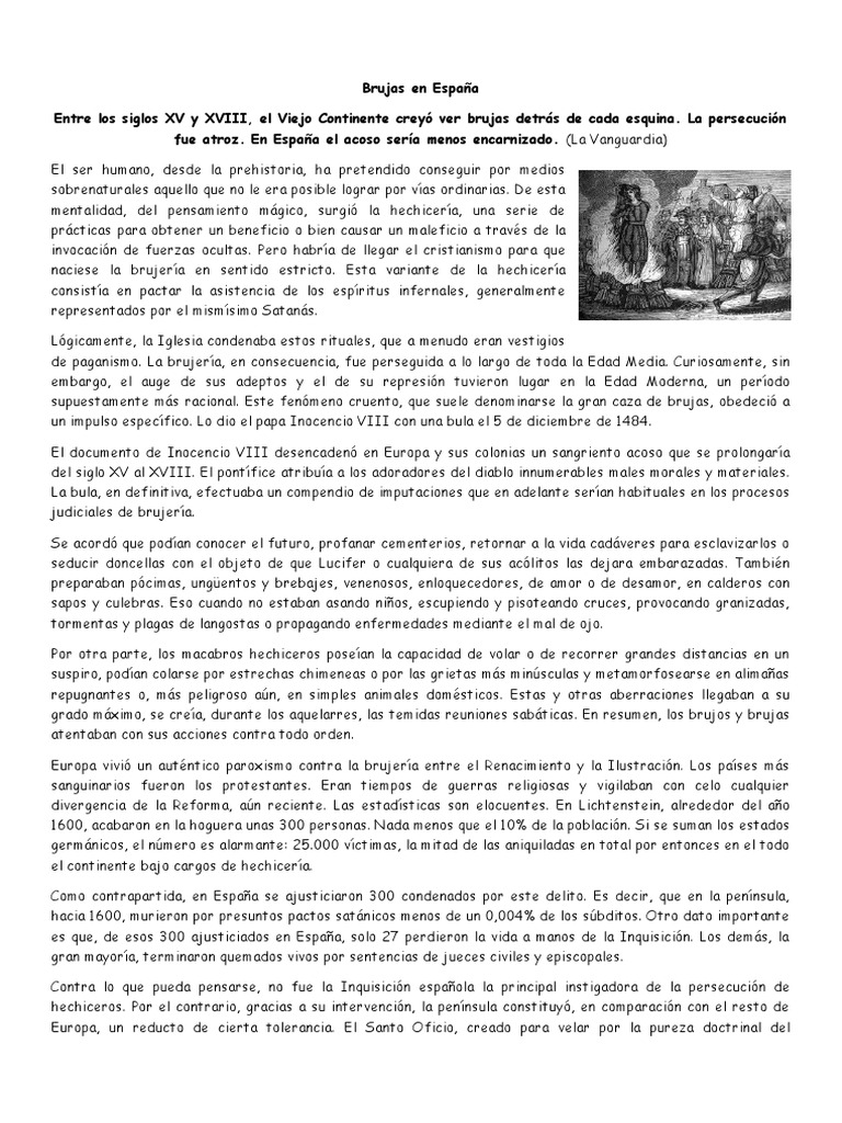 Actividad Comprensión Lectora Brujas | PDF | Inquisición española ...