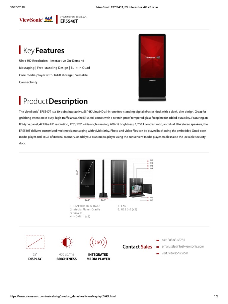 ViewSonic EP5540T, 55 Interactive 4K Eposter | PDF | Hdmi | Computer ...