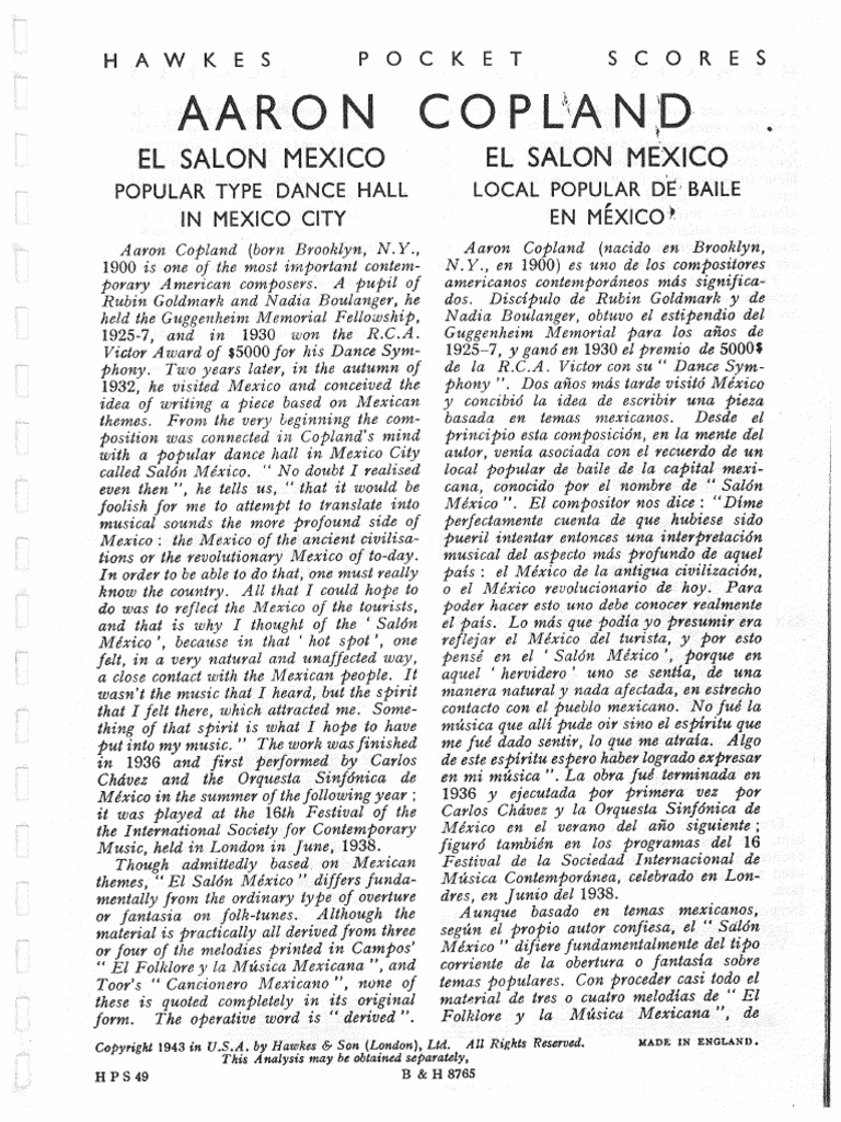 Copland - Salon MEXICO Score | PDF