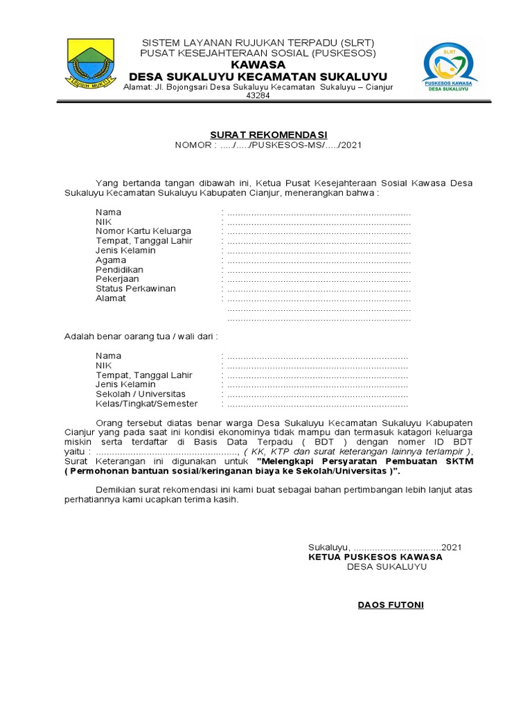 Surat SLRT SKTM Sekolah (Kip-Kik) | PDF
