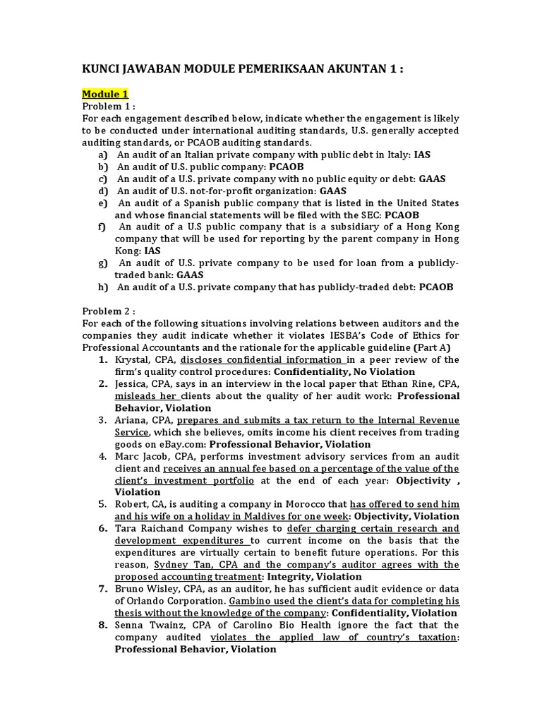 Kunci Jawaban Module 1-4 | PDF | Financial Audit | Audit