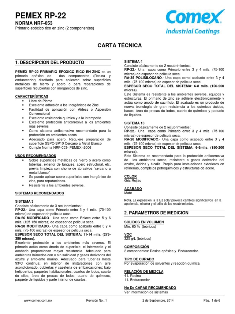 Primario Epóxico RP-22: Ficha Técnica | PDF | Temperatura | Zinc