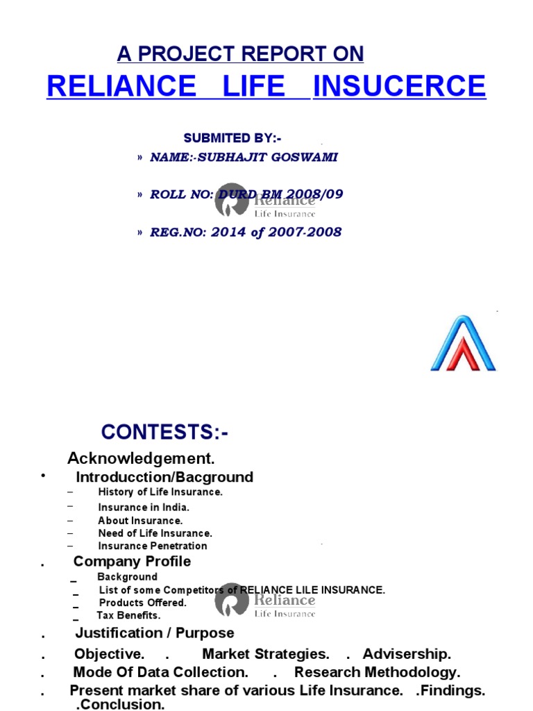 RELIANCE LIFE INSURANCE (Project 2010) | PDF | Insurance | Marketing