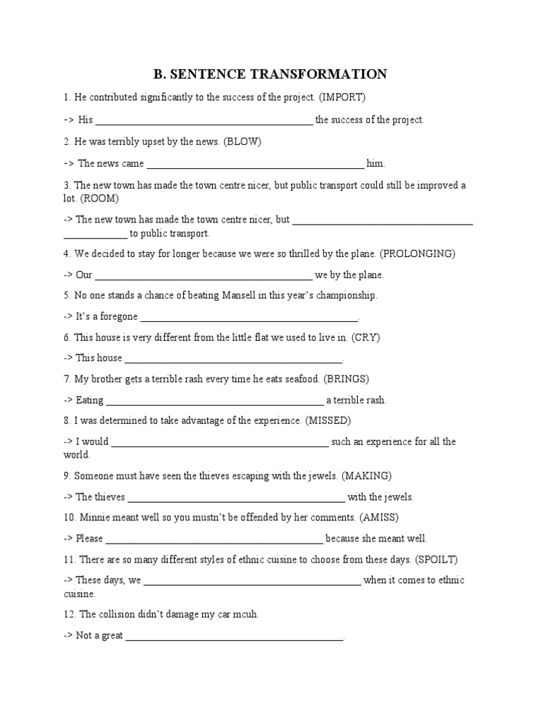 Sentence Transformation Exercises | PDF