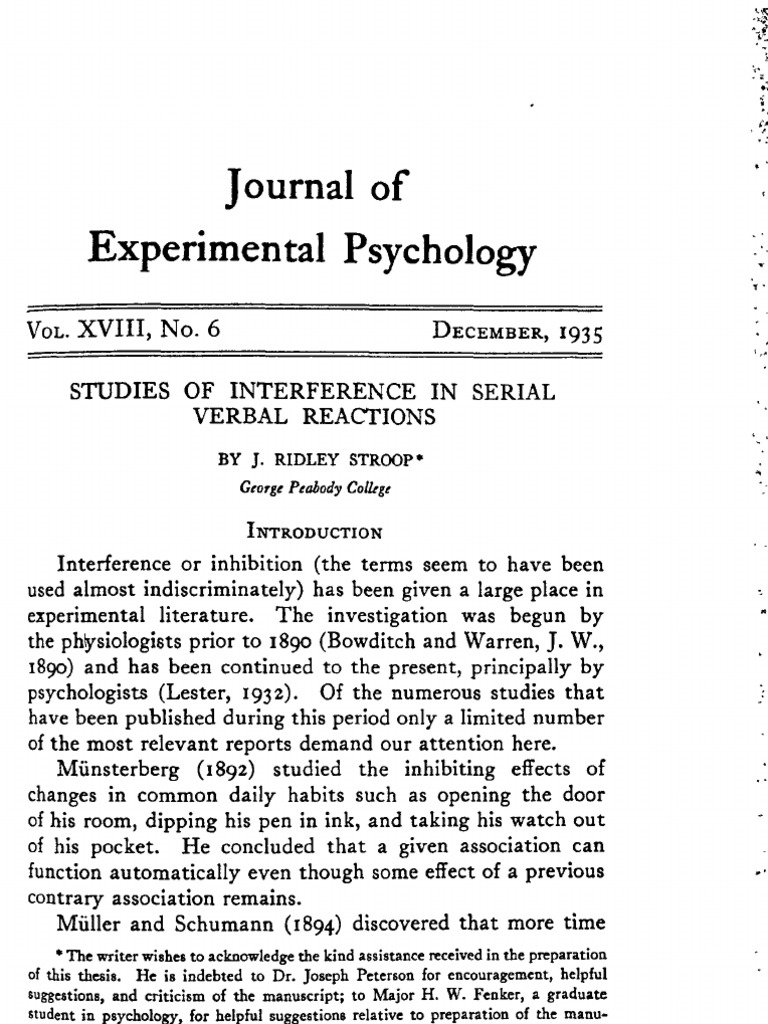 Stroop (Stroop, 1935) | PDF | Experiment | Stimulus (Physiology)