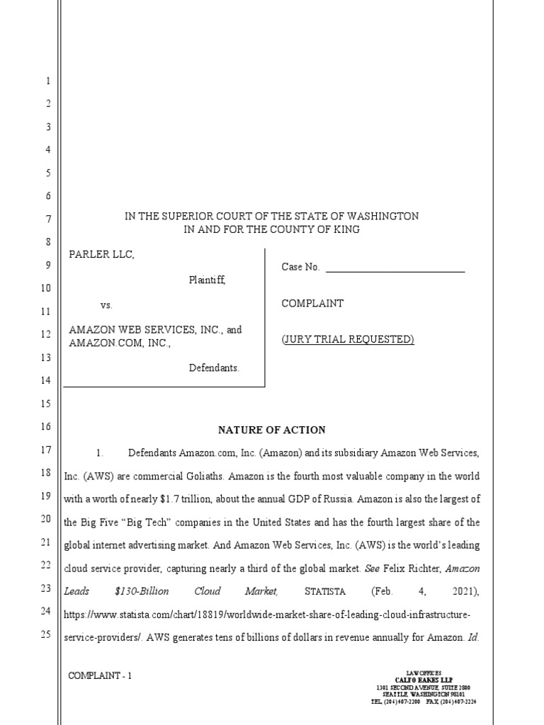 Parler v. Amazon, #2 | PDF | Facebook | Amazon Web Services