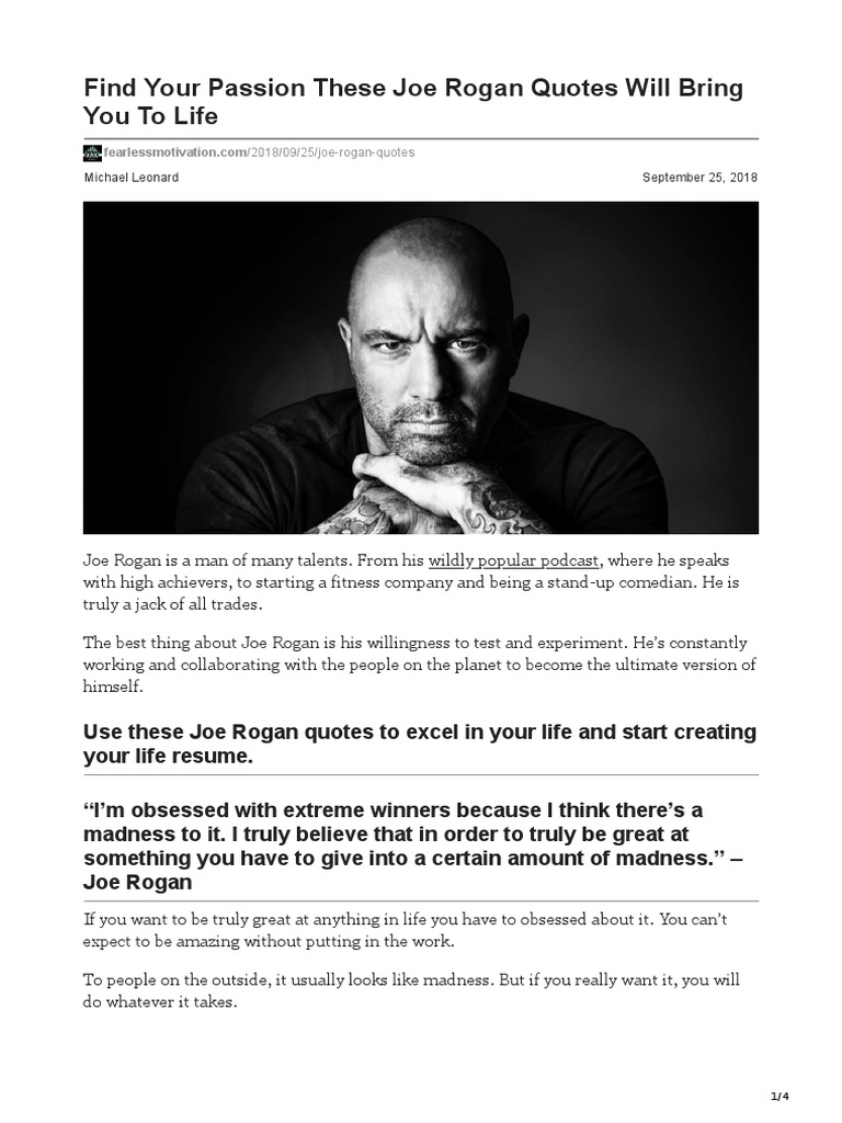 Find Your Passion These Joe Rogan Quotes Will Bring You To Life | PDF ...