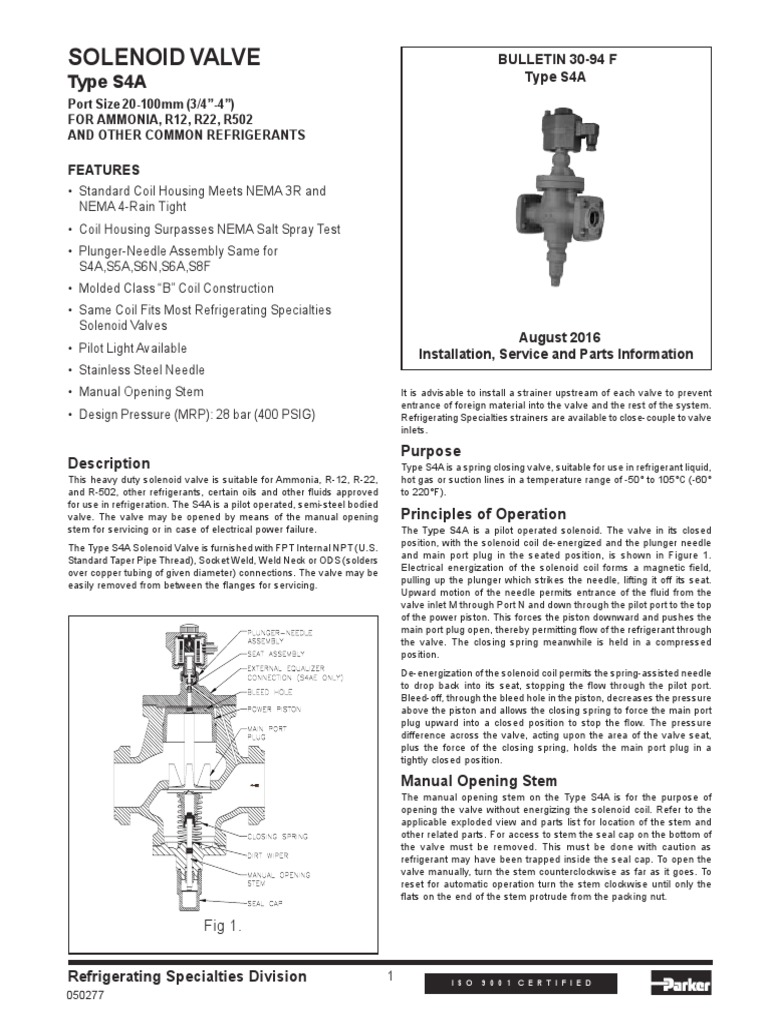 Solenoid Valve: Type S4A | Download Free PDF | Valve | Inductor