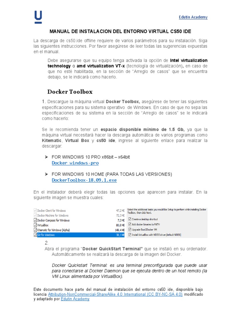 Manual de Instalación Del Entorno Virtual CS50 IDE | PDF | Máquina virtual | Ciencias de la ...