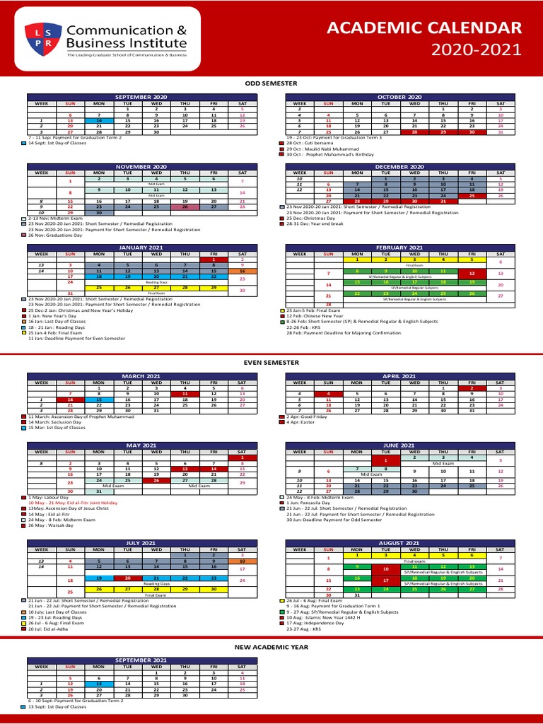 Academic Calendar 2020-2021 | PDF | Academic Term | Public Holiday
