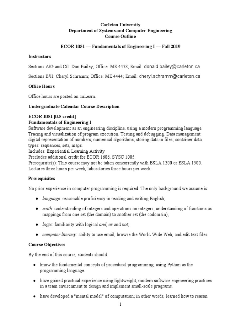 F19 ECOR1051 CourseOutline | PDF | Boolean Data Type | Data Type