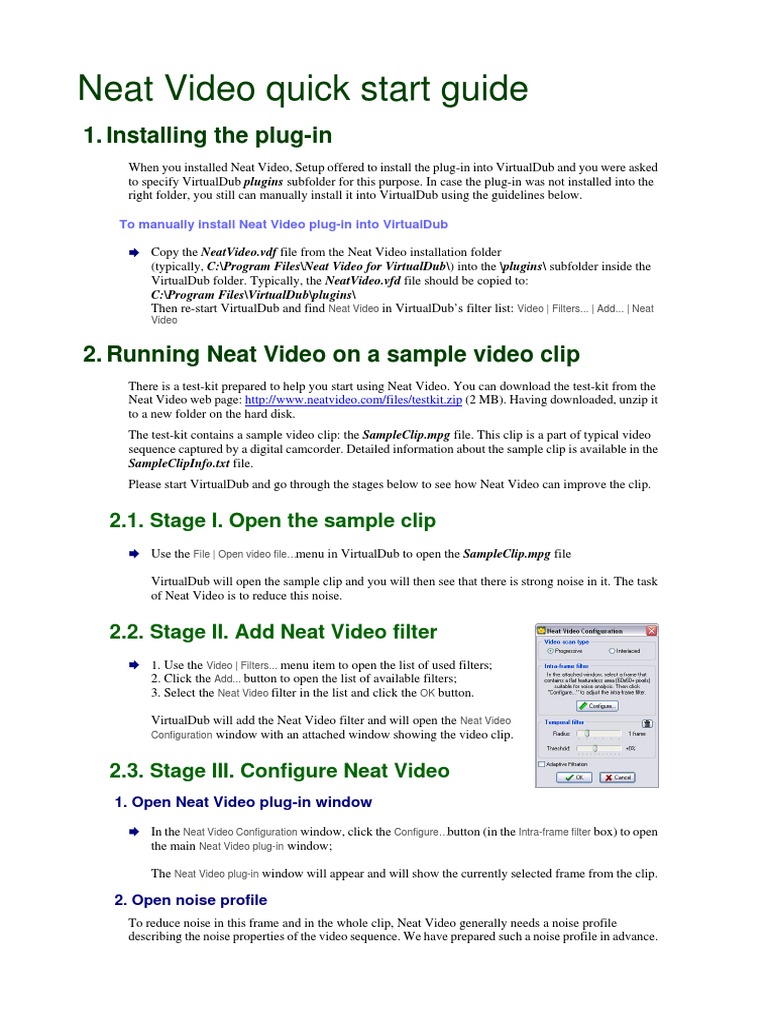 Neat Video Noise Reduction Plug-In For VirtualDub Quick Start Guide | PDF | Computer File ...