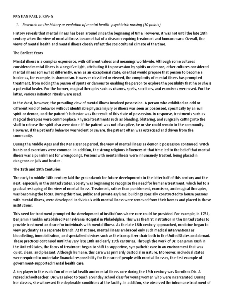 The Earliest Years: 1. Research On The History or Evolution of Mental ...