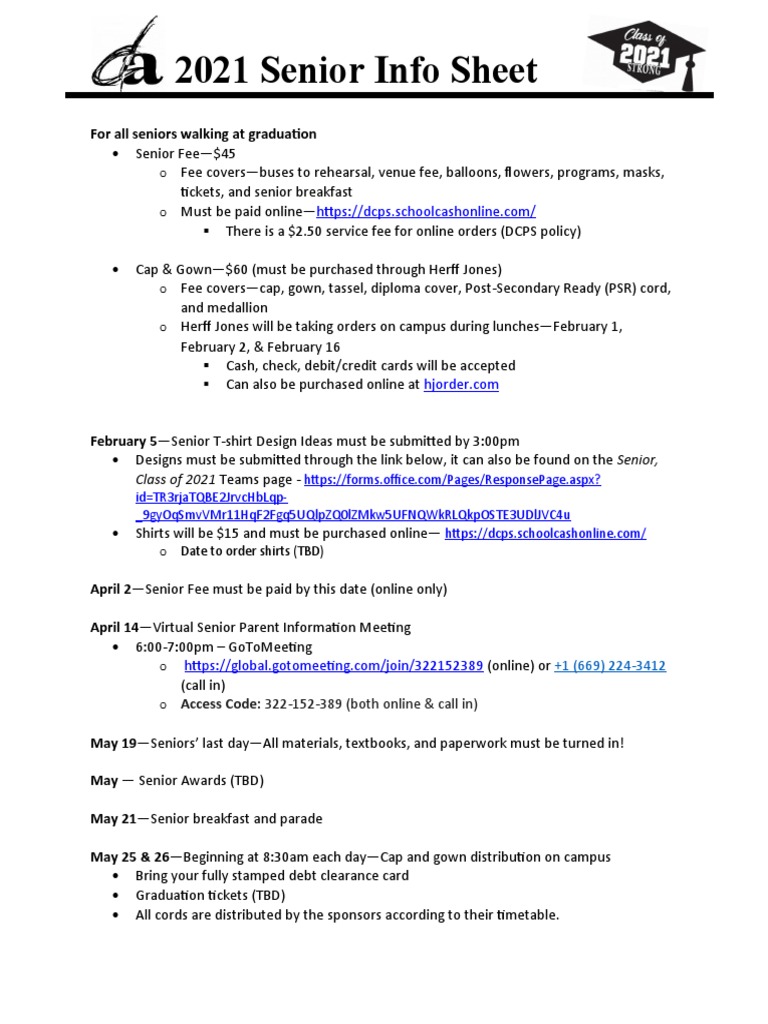 2021 Grad Info Sheet - Jan2020 | PDF | Career & Growth