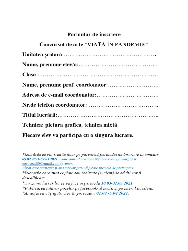 Formular de Înscriere | PDF