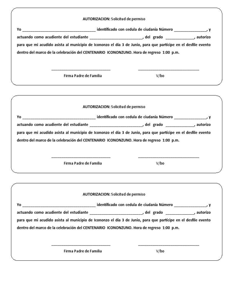 Formato Autorizacion Salida de Estudiantes | PDF Formato Autorizacion Salida de Estudiantes | PDF