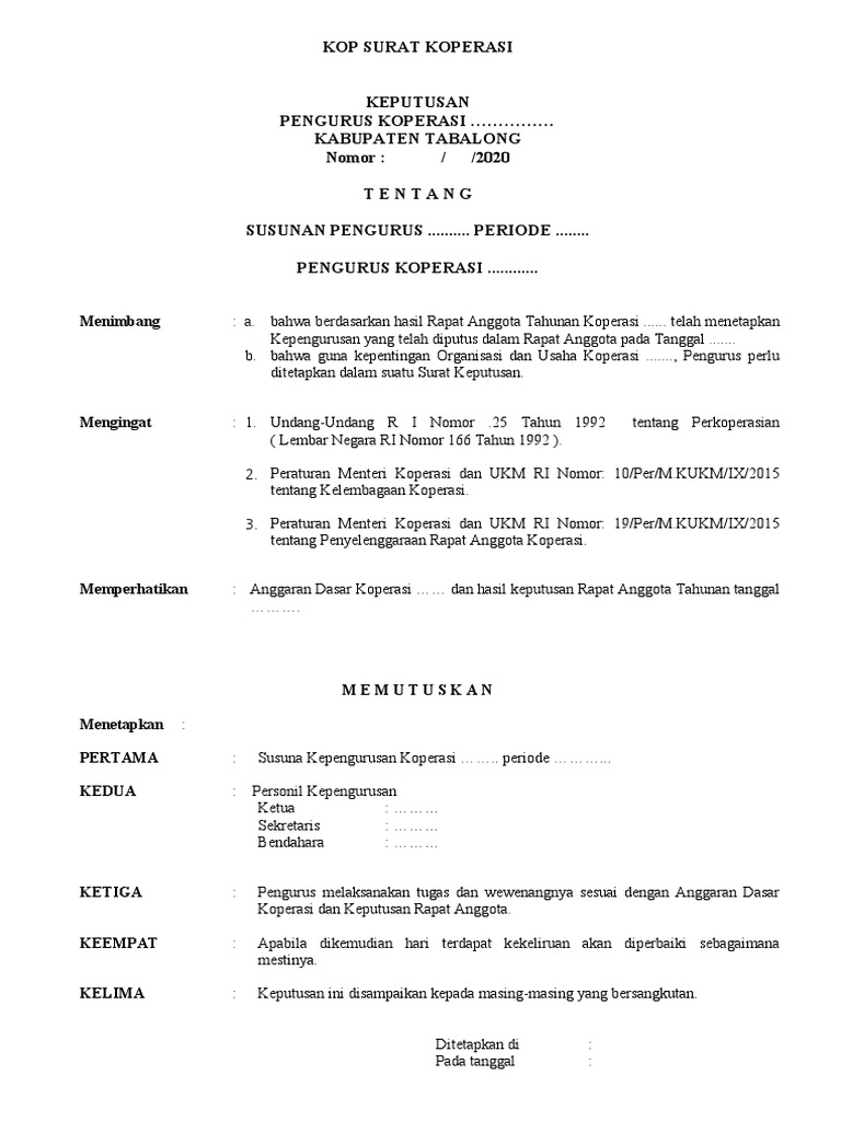 SK Pengurus KOPERASI | PDF