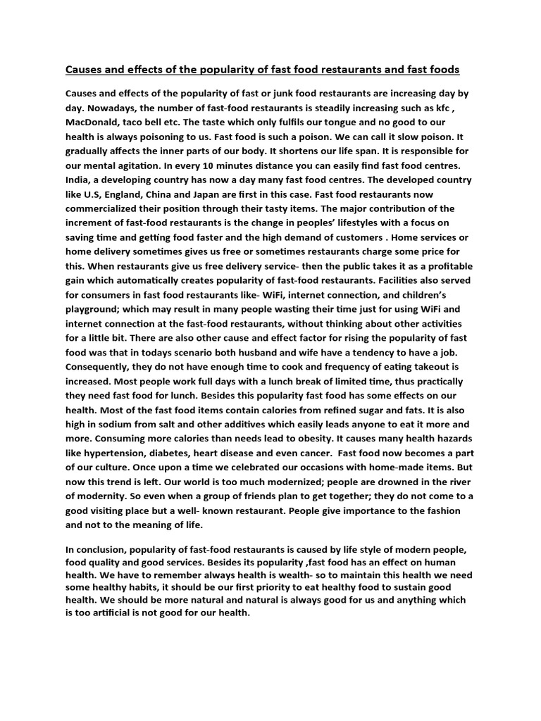 Causes and Effects of Fast Food Popularity | PDF | Fast Food | Fast ...