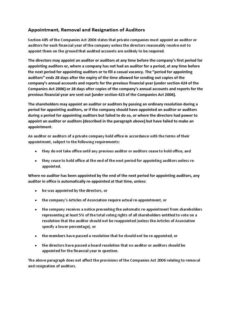 Auditor Appointment and Resignation Process | PDF | Articles Of ...