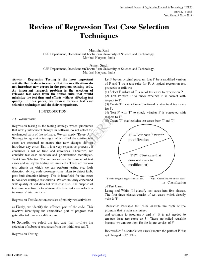 Review Of Regression Test Case Selection Techniques Ijertv3is051262 Pdf Control Flow