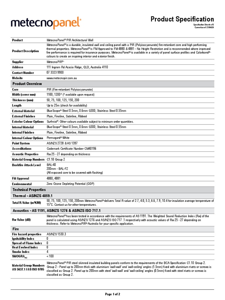 Spec Sheet - MetecnoPanel | PDF | Building | Building Technology