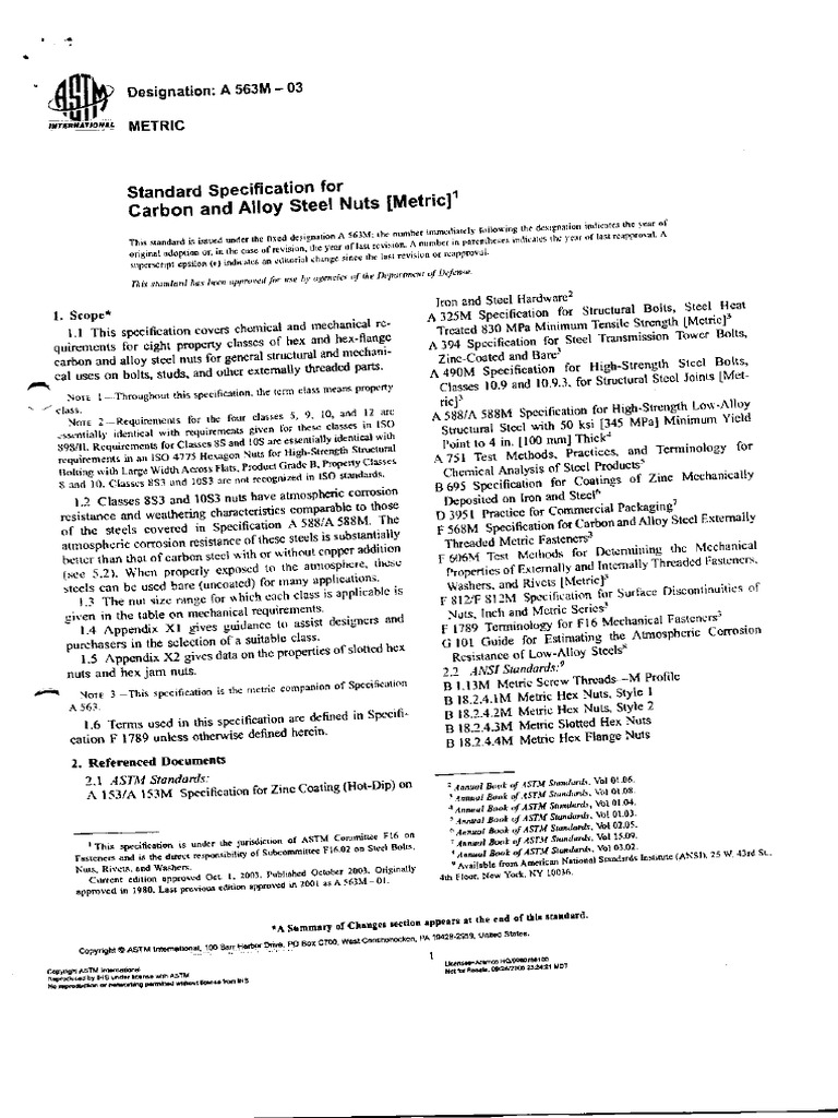 ASTM A563M-03 - Nut Specification | PDF
