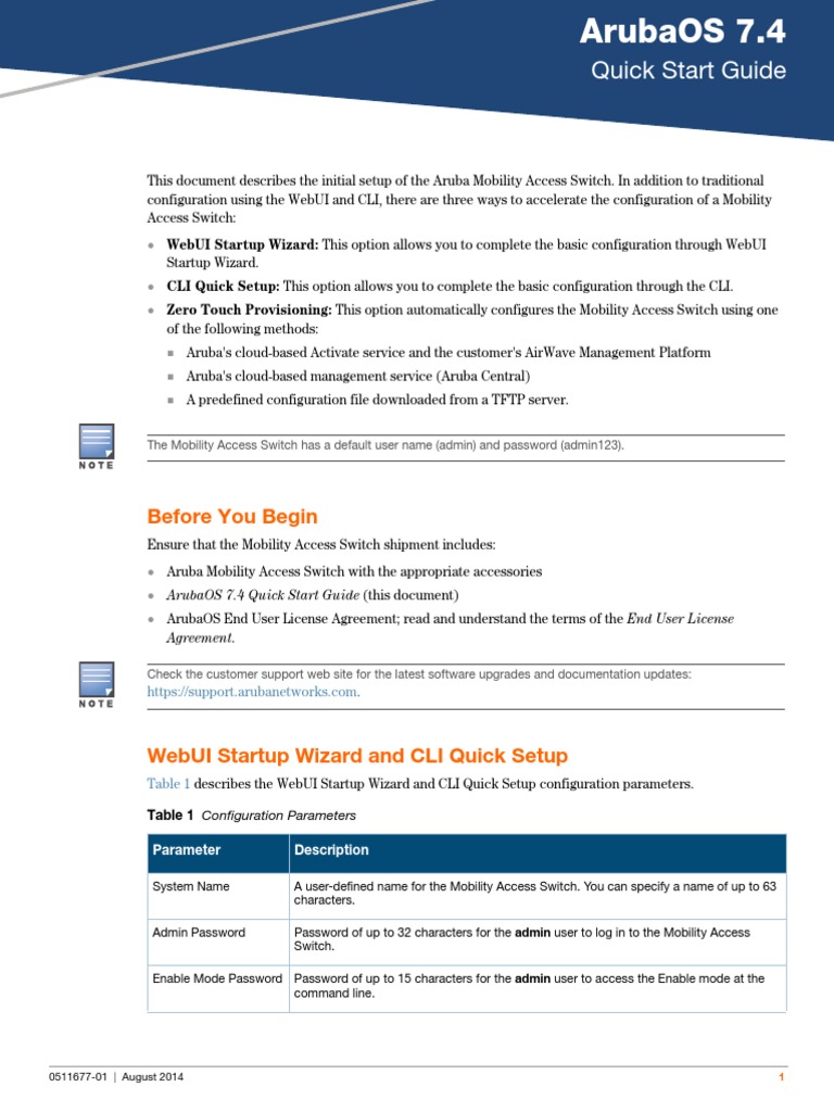 ArubaOS 7.4 QuickStartGuide | PDF