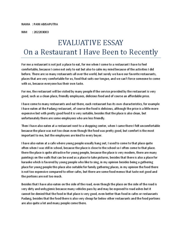 Essay Restaurant | PDF | Restaurants | Foods