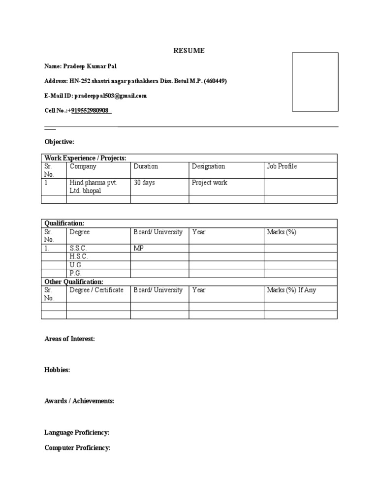 RESUME Format | PDF