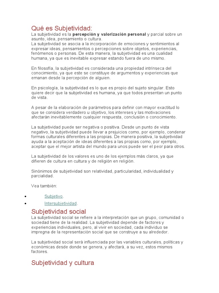 Qué Es Subjetividad | PDF | Subjetividad | Temperamento