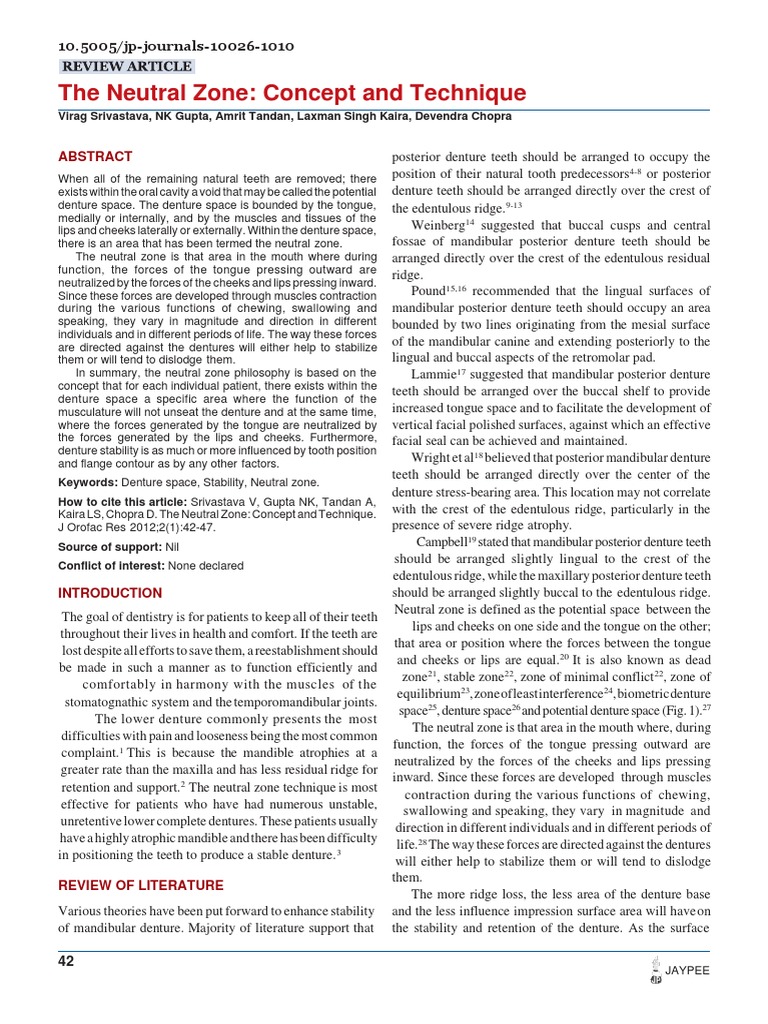 The Neutral Zone: Concept and Technique: 10.5005/jp-Journals-10026-1010 ...