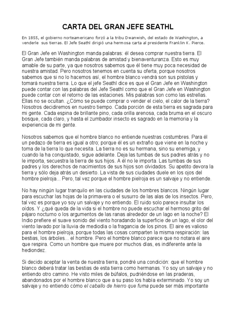 Carta Del Gran Jefe Seathl | PDF