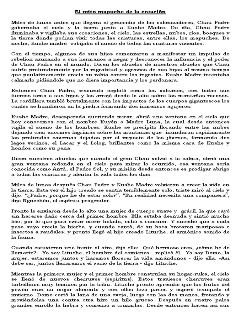 El Mito Mapuche de La Creación | PDF | Imperio Inca | Mitos de la creación