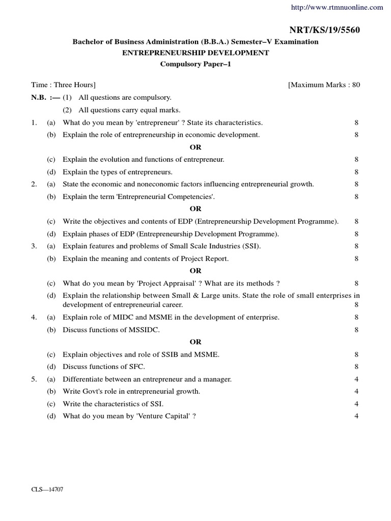 Bba 5 Sem Entrepreneurship Development Compulsory 5560 Summer 2019 ...