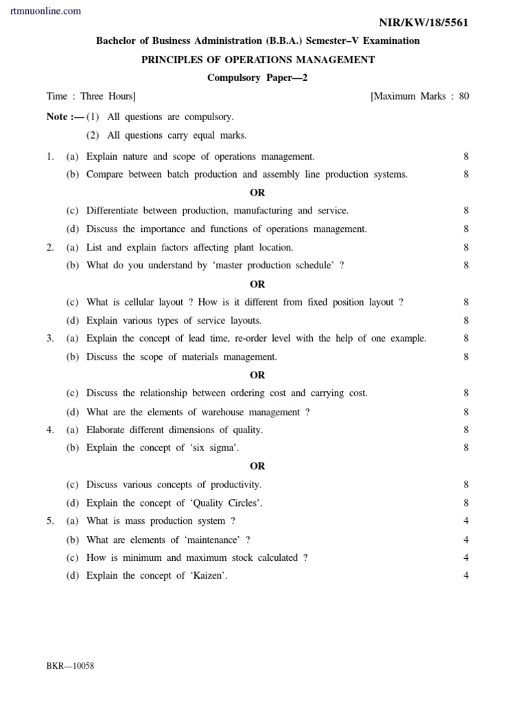 Bachelor of Business Administration (B.B.A.) Semester-V Examination ...