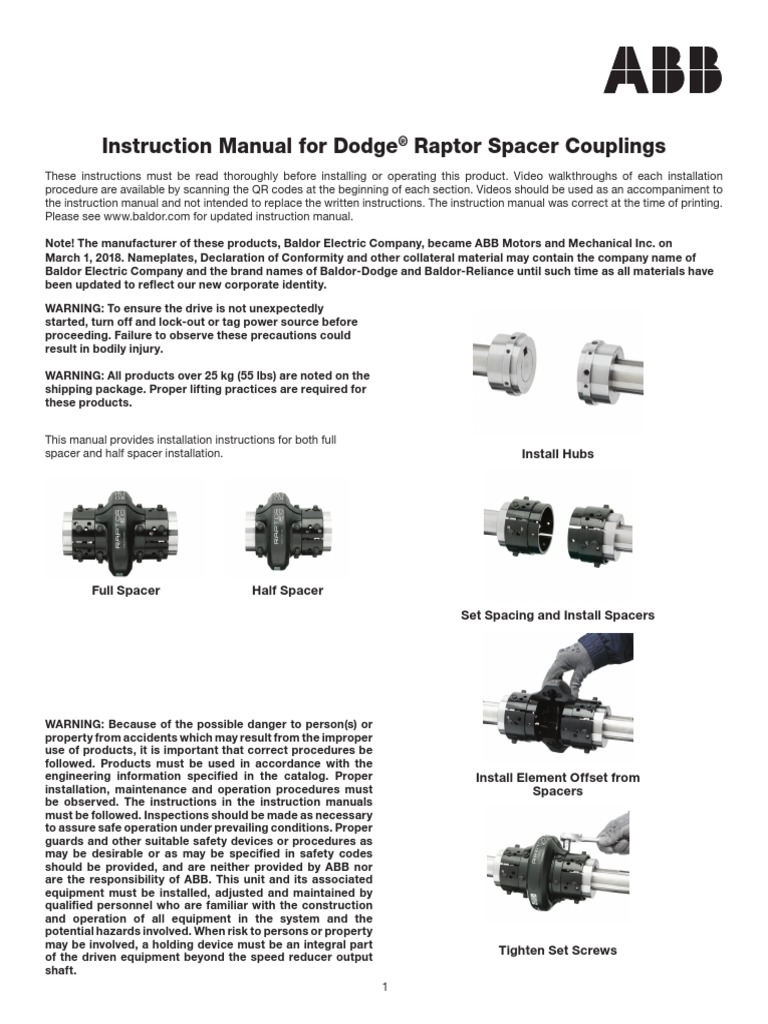 Instruction Manual For Dodge Raptor Spacer Couplings: Install Hubs ...
