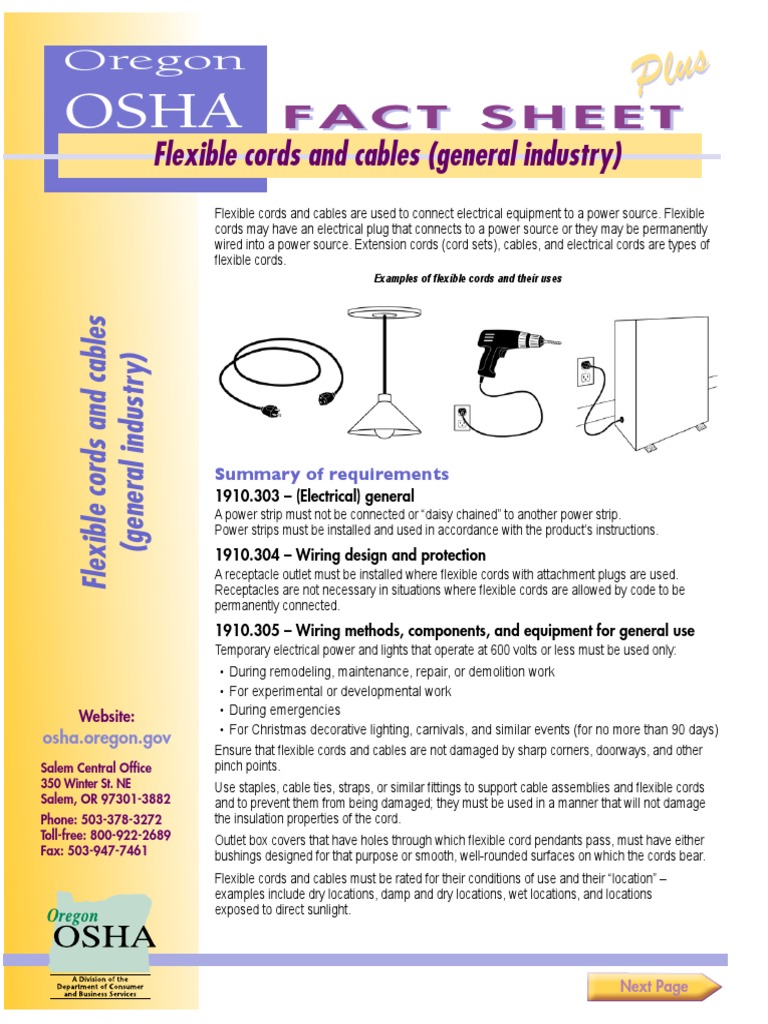 Flexible Cords and Cables (General Industry) : Fact Sheet | PDF ...