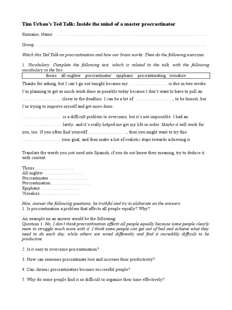 Worksheet Procrastination | PDF