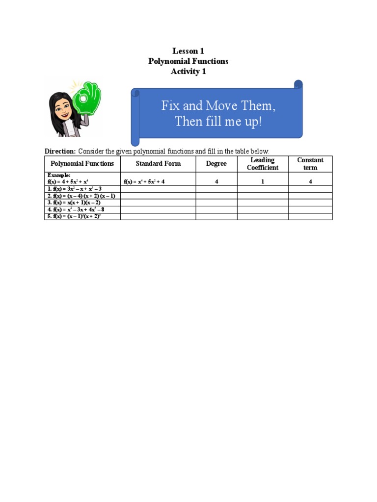 Polynomial Functions Activity 1 Lesson | PDF
