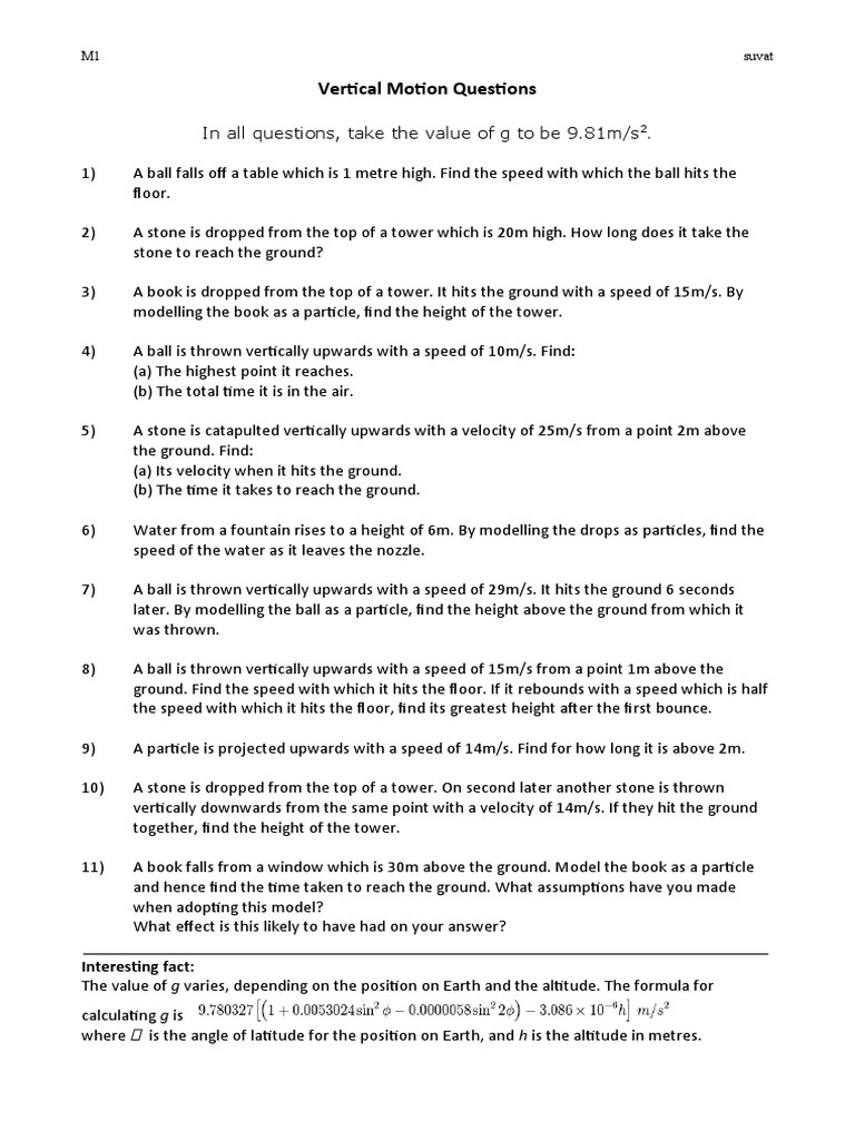 Vertical Motion Problems: Calculating Speed, Time, Height, and Velocity ...