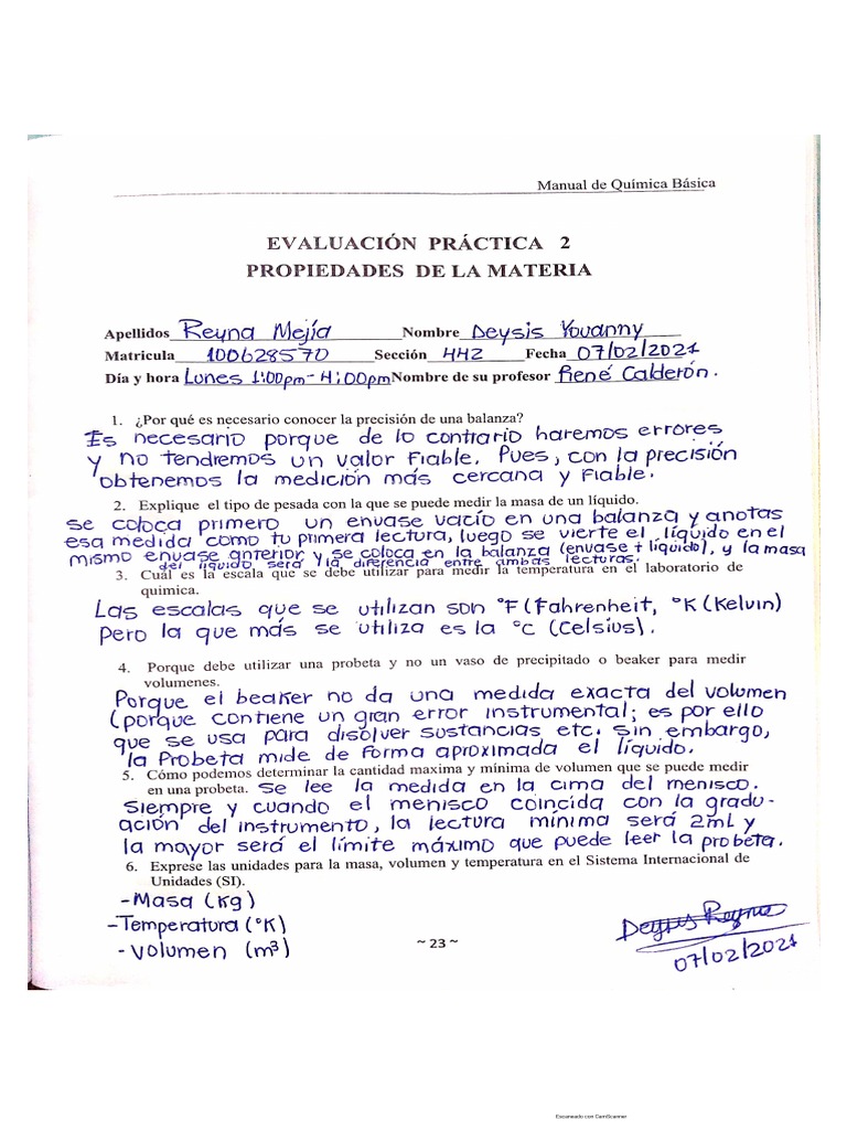 Evaluación Práctica 2 - Propiedades de La Materia. | PDF