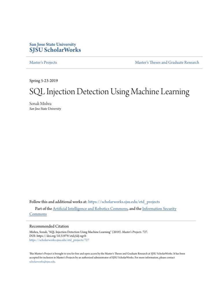 Sql Injection Detection Using Machine Learning Pdf Machine Learning Statistical Classification