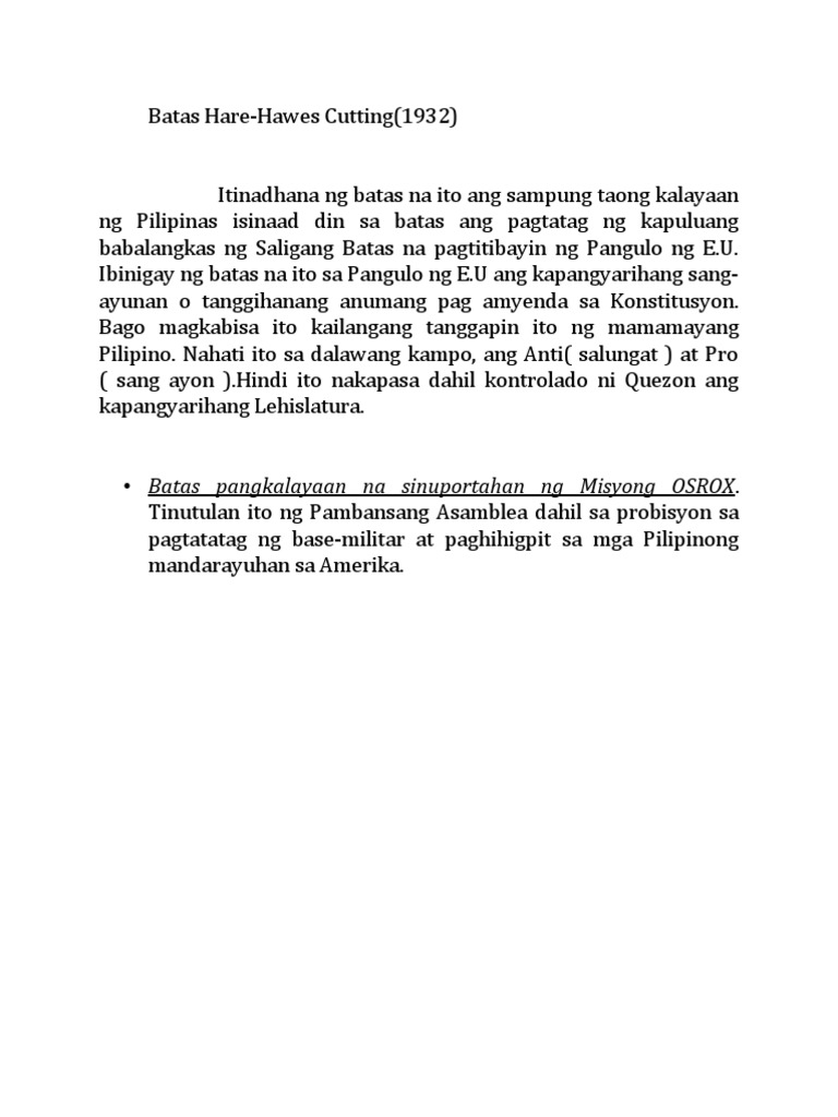 Batas Hare-Hawes Cutting | PDF