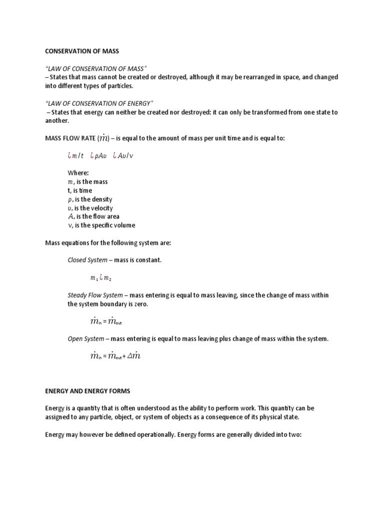 Conservation of Mass and Energy Principles | PDF | Mass | Potential Energy