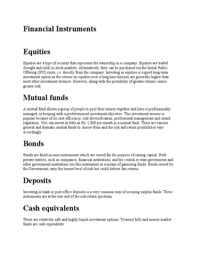 Overview of Financial Instruments | PDF | Business | Finance & Money ...